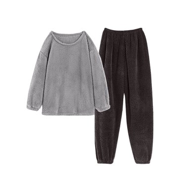 Women's Coral Fleece Pajamas Flannel Sleepwear Soft Pajamas Set Warm Loungewear 2 Piece Pjs Set ...