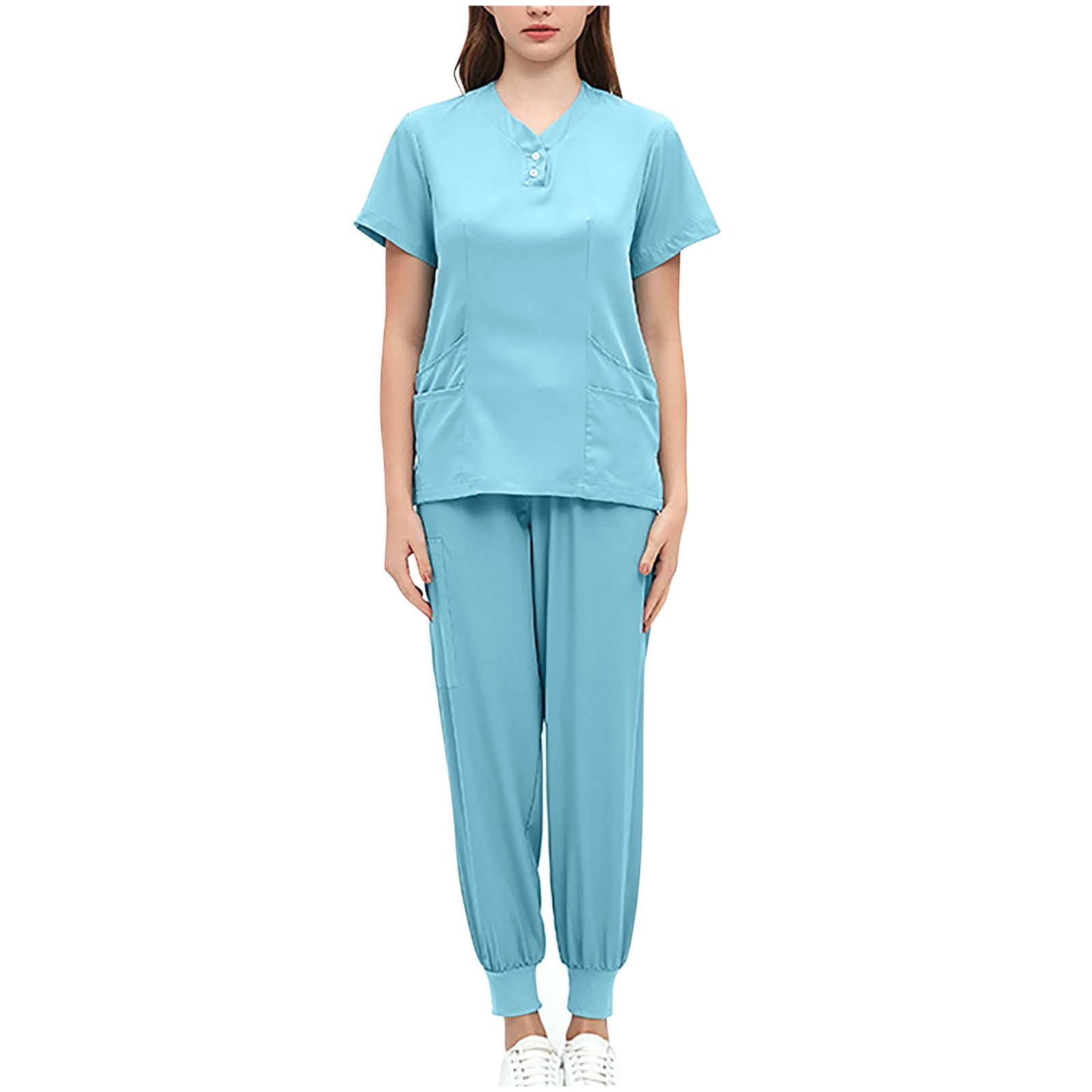 yievot Women's Scrub Set Classic V-Neck Top and Jogger Pants Nursing Uniform Scrubs for Women ...