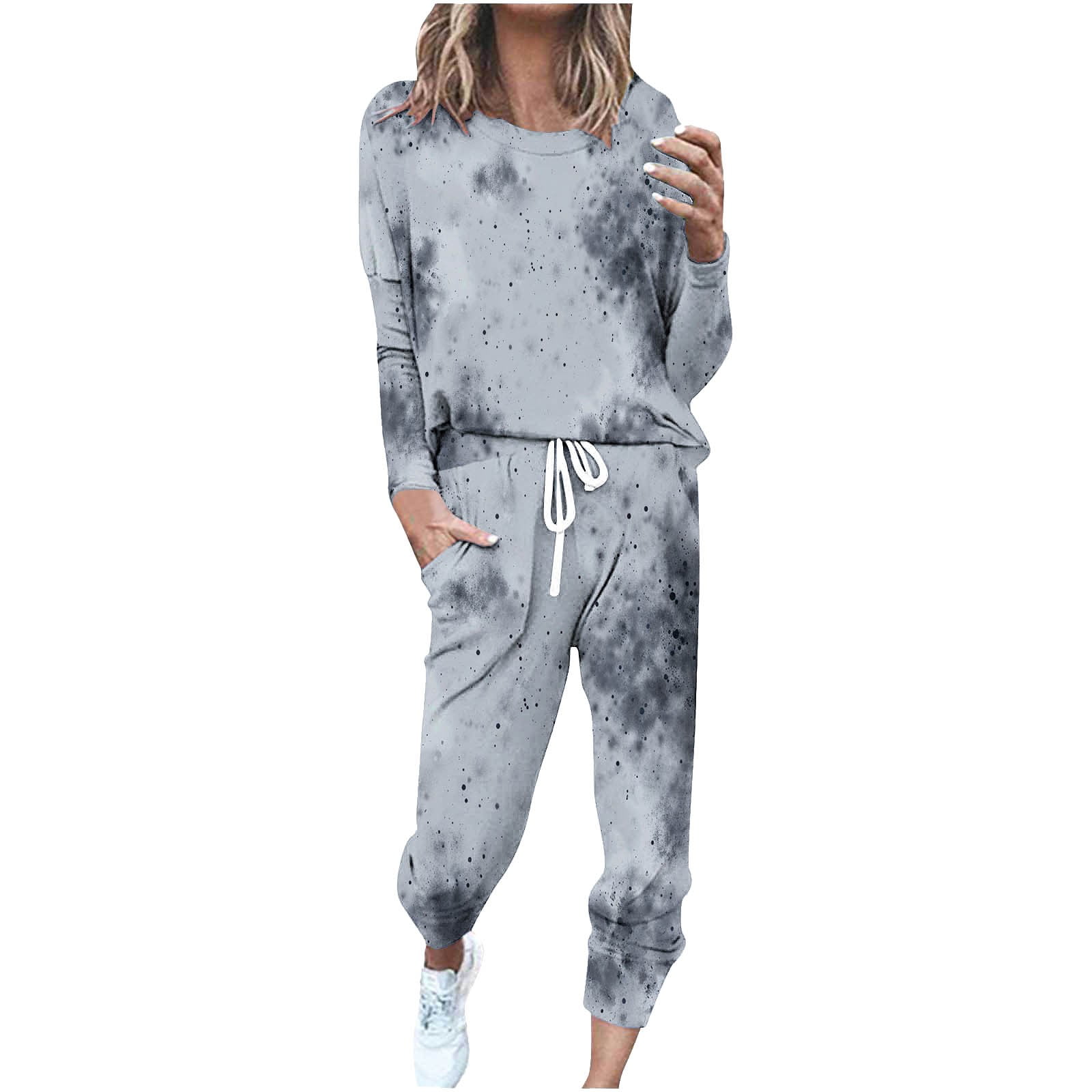 yievot Womens 2 Piece Outfits Casual Crew Neck Long Sleeve Tops Long ...