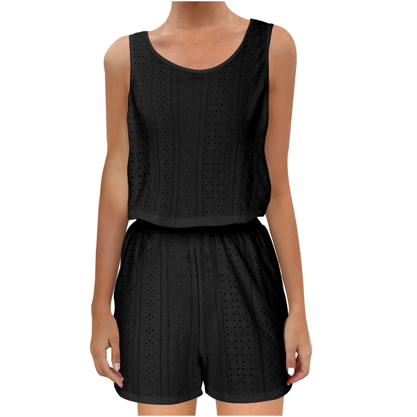 yievot Womens Pajamas Set Eyelet Sleeveless Scoop Neck Tank Top and ...