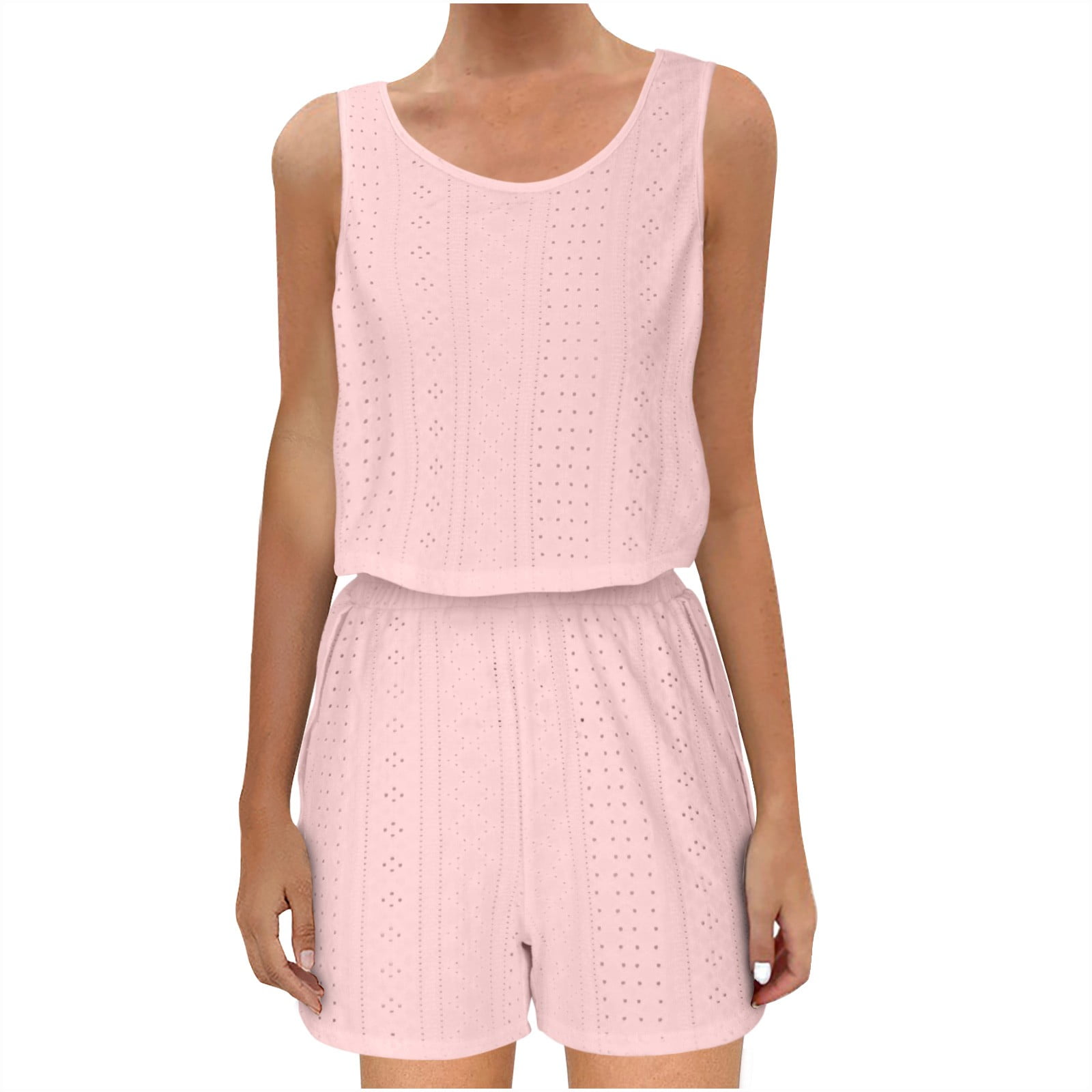 yievot Womens Pajamas Set Eyelet Sleeveless Scoop Neck Tank Top and ...