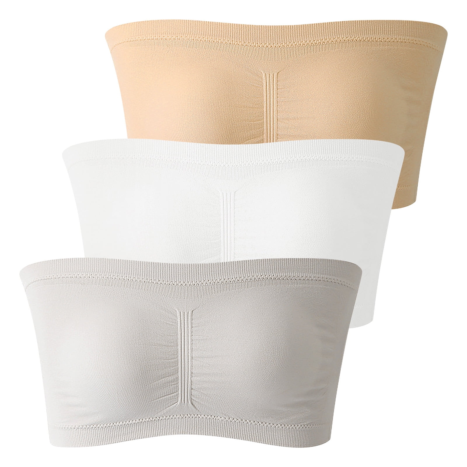 yillto 3 Pack Women Plus Size Bandeau Bra Padded Strapless Bralette ...