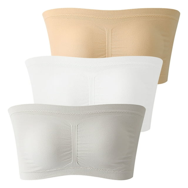 yillto 3 Pack Women Plus Size Bandeau Bra Padded Strapless Bralette ...