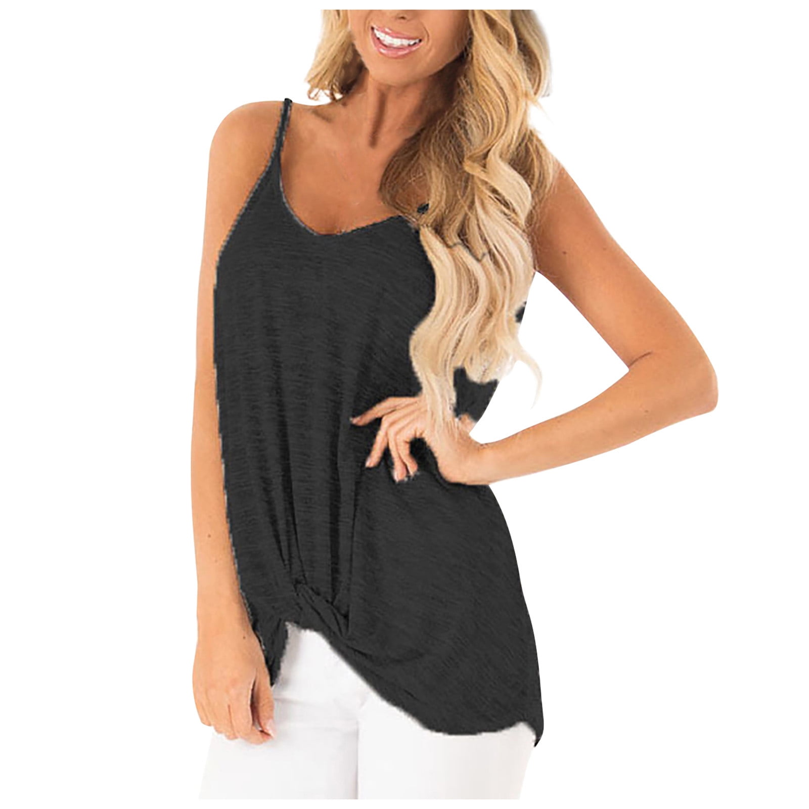 yillto Camisole Tops for Women Plus Size Spaghetti Strap Blouse Pleated ...