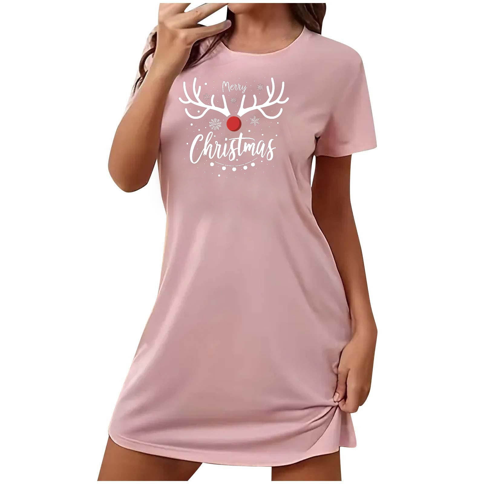 yillto Christmas Nightgown for Women Xmas Printed Mini Dress Trendy ...