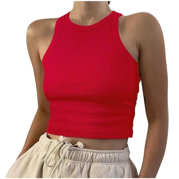 yillto Crop Tank for Womens Workout Ribbed Tops Round High Neck Summer ...