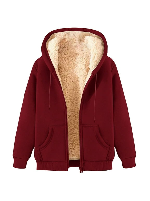 Yillto Women Fleece Coat Hoodie Sweatshirts Sherpa Lined Warm Thick