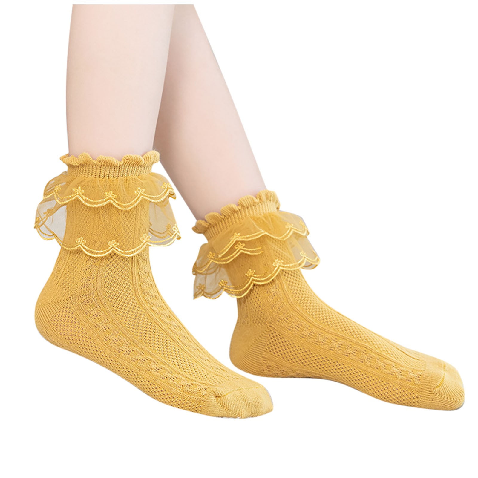 yillto Girls Dress Sock Lace Ruffle Hem Trim Cotton Ankle Crew Socks ...