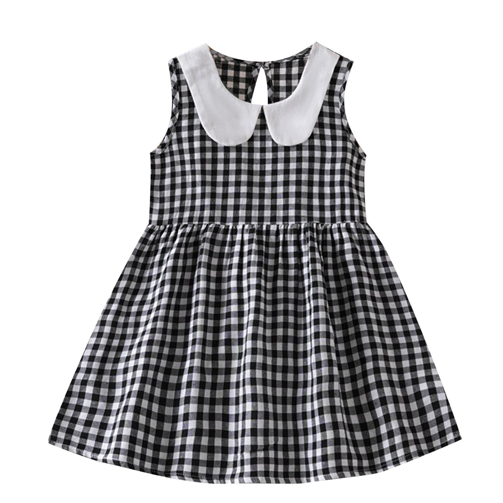 yillto Little Girls Plaid Dress Doll Collared Crew Neck Sleeveless A ...