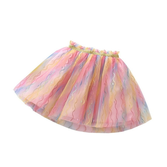 yillto Little Girls Skirts Mesh Sequin Trim Elastic Waist A Line Layer ...