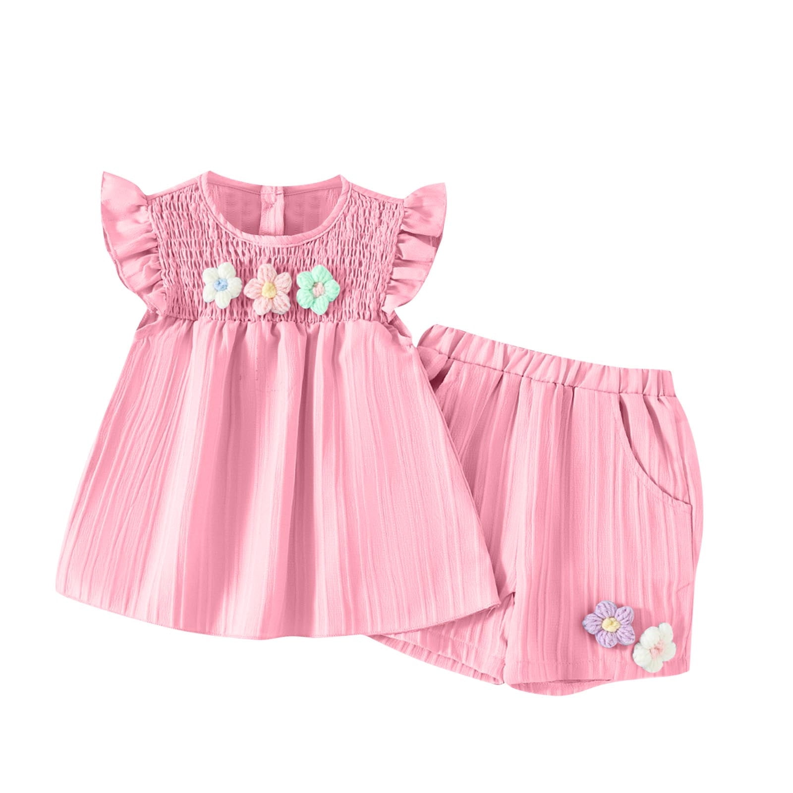 yillto Little Girls Summer Sets Ruffle Sleeve Shirts Top and Shorts ...