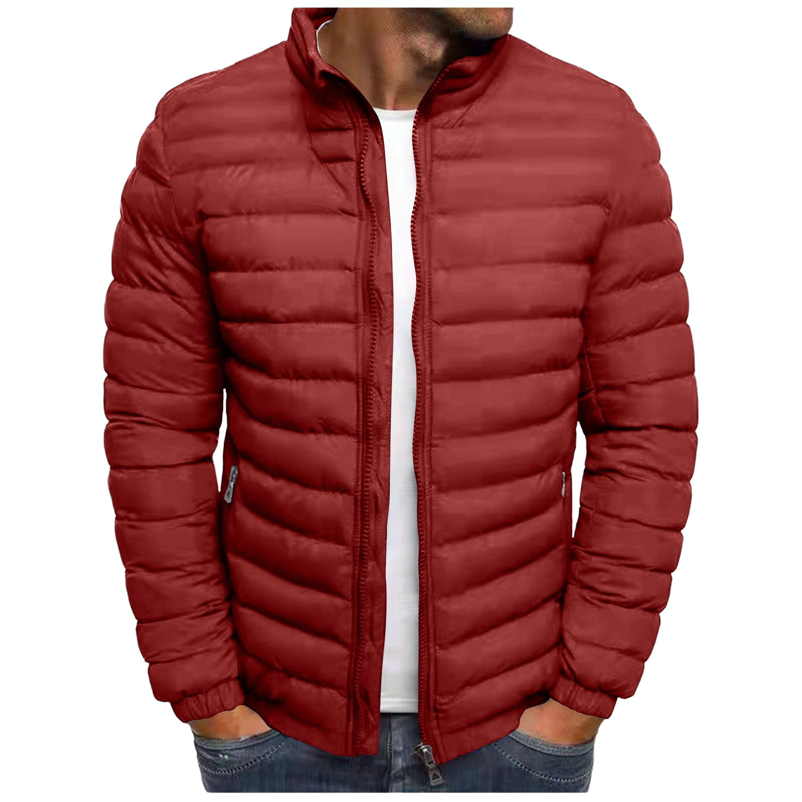 yillto Men Puffer Jacket Lightweight Quilted Insulated Full Zip Long ...