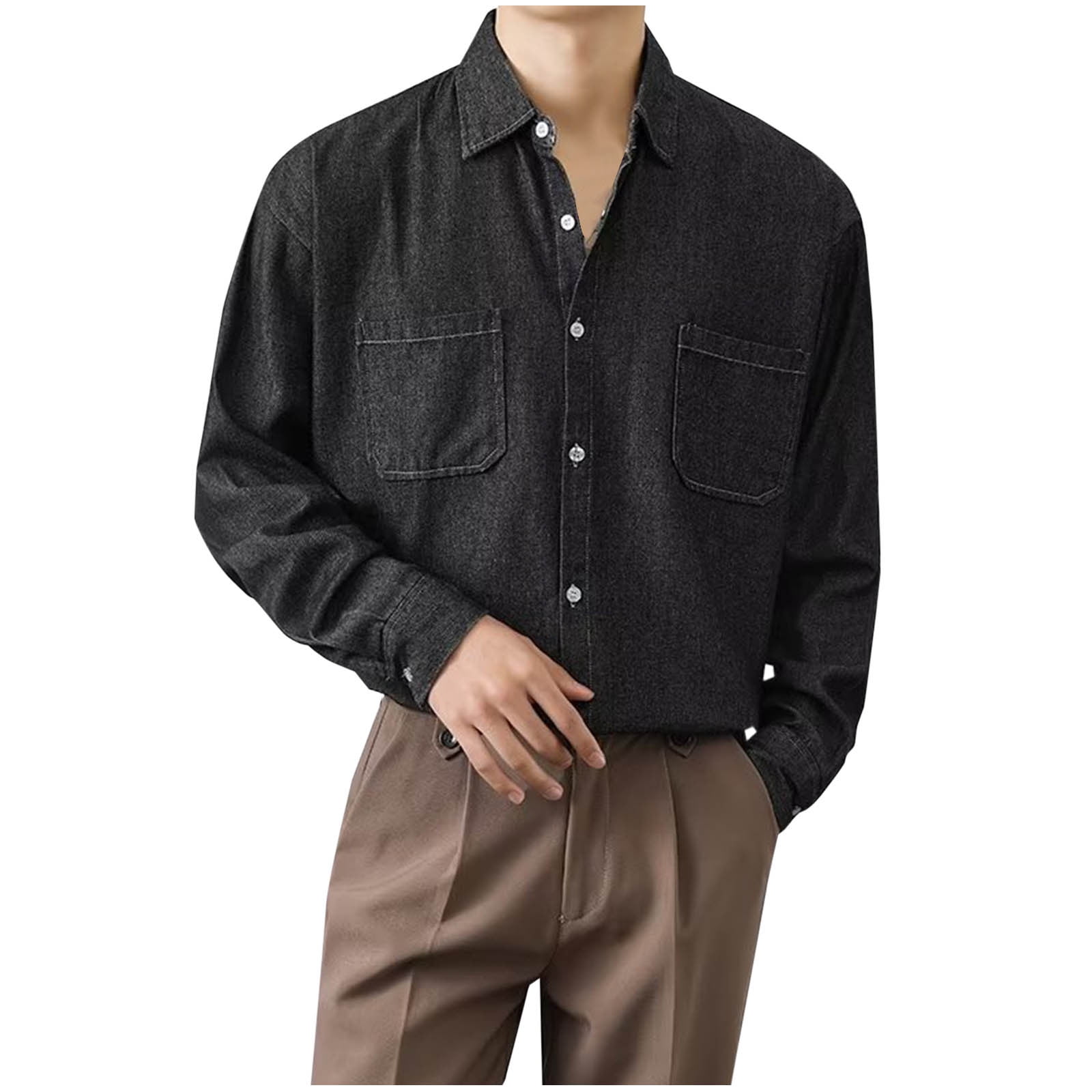 yillto Men's Denim Shirts Long Sleeve Collared Big and Tall Button down ...