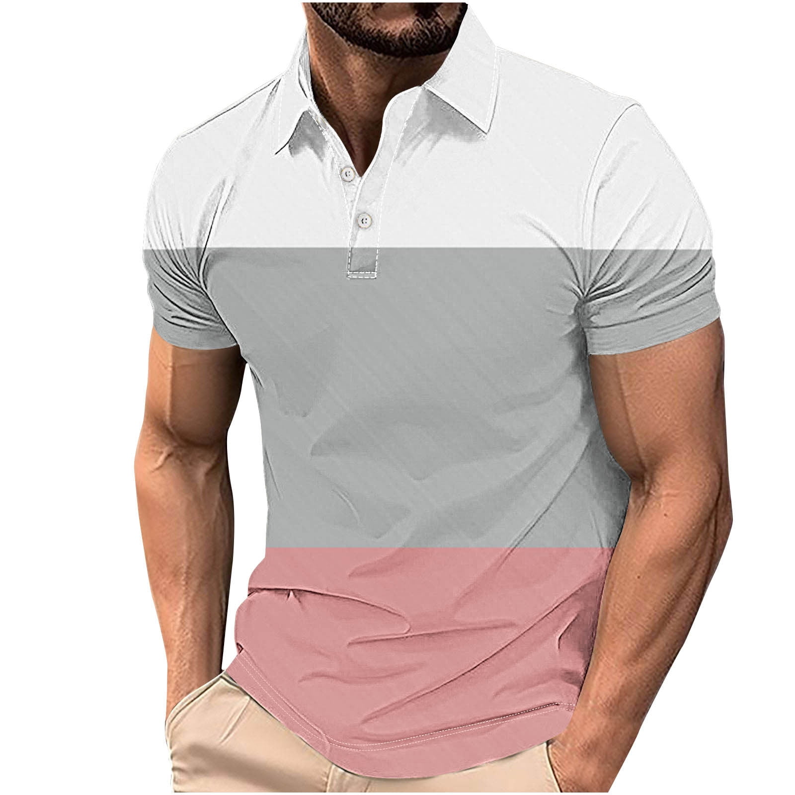 yillto Mens Fashion Golf Shirts Short Sleeve Buttons Neck Color Block ...