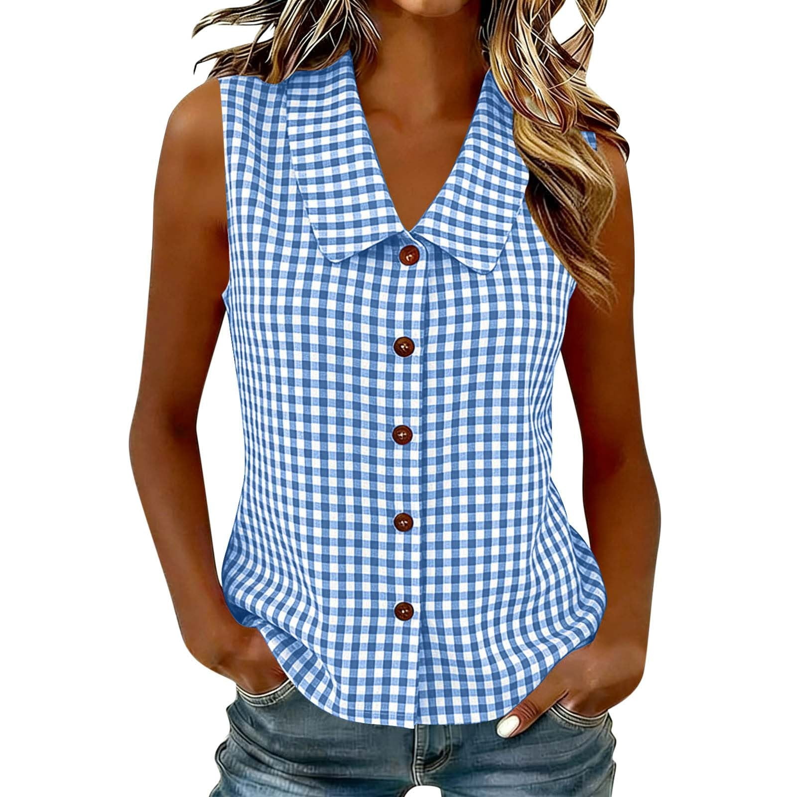 yillto Plaid Tank Tops for Women Sleeveless Fashion Blouse Dressy ...