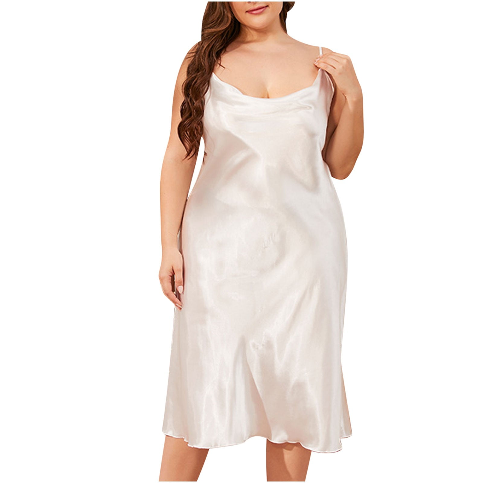 yillto Plus Size Satin Nightgowns for Women Spaghetti Strap Nightdress ...