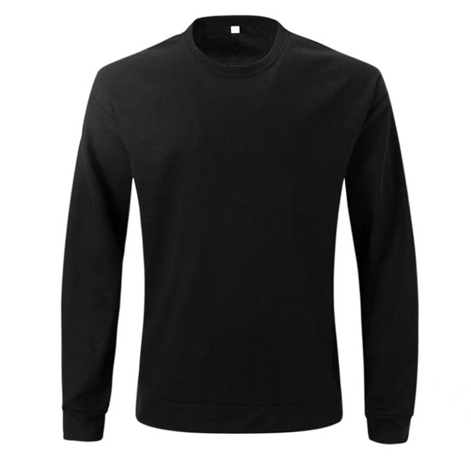 yillto S-3XL Men Long Sleeve Shirts Round Neck Pullover Tshirts Causal ...