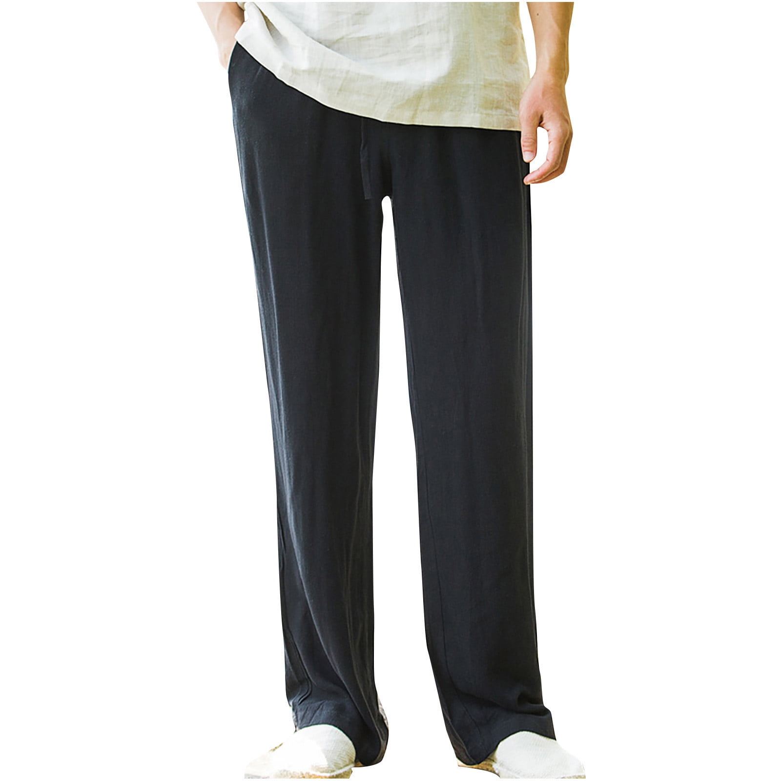 yillto Straight Leg Pants for Men Big and Tall Elastic Waist Drawstring ...