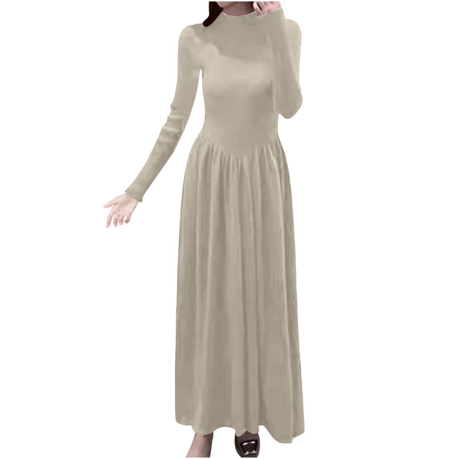 yillto Women Long Fall Dress Mock Neck High Waist Slim Fitting Ribbed ...