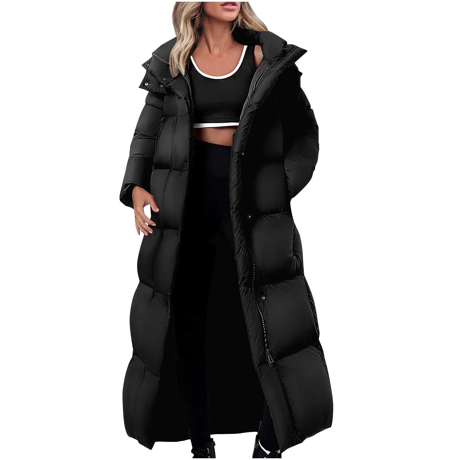 yillto Women Long Quilted Coat Hooded Maxi Length Puffer Jacket Padded ...