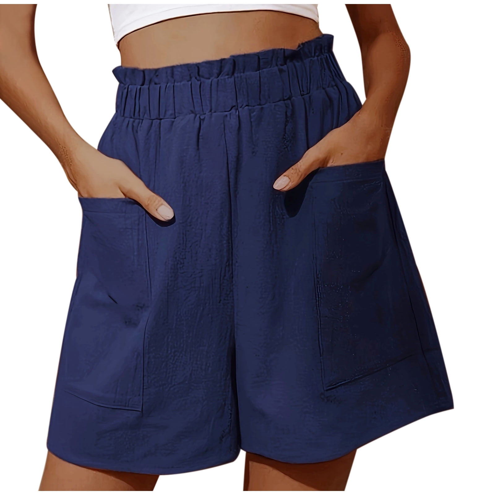 yillto Women Plus Size Shorts Elastic Waist Wide Leg Loose Summer ...