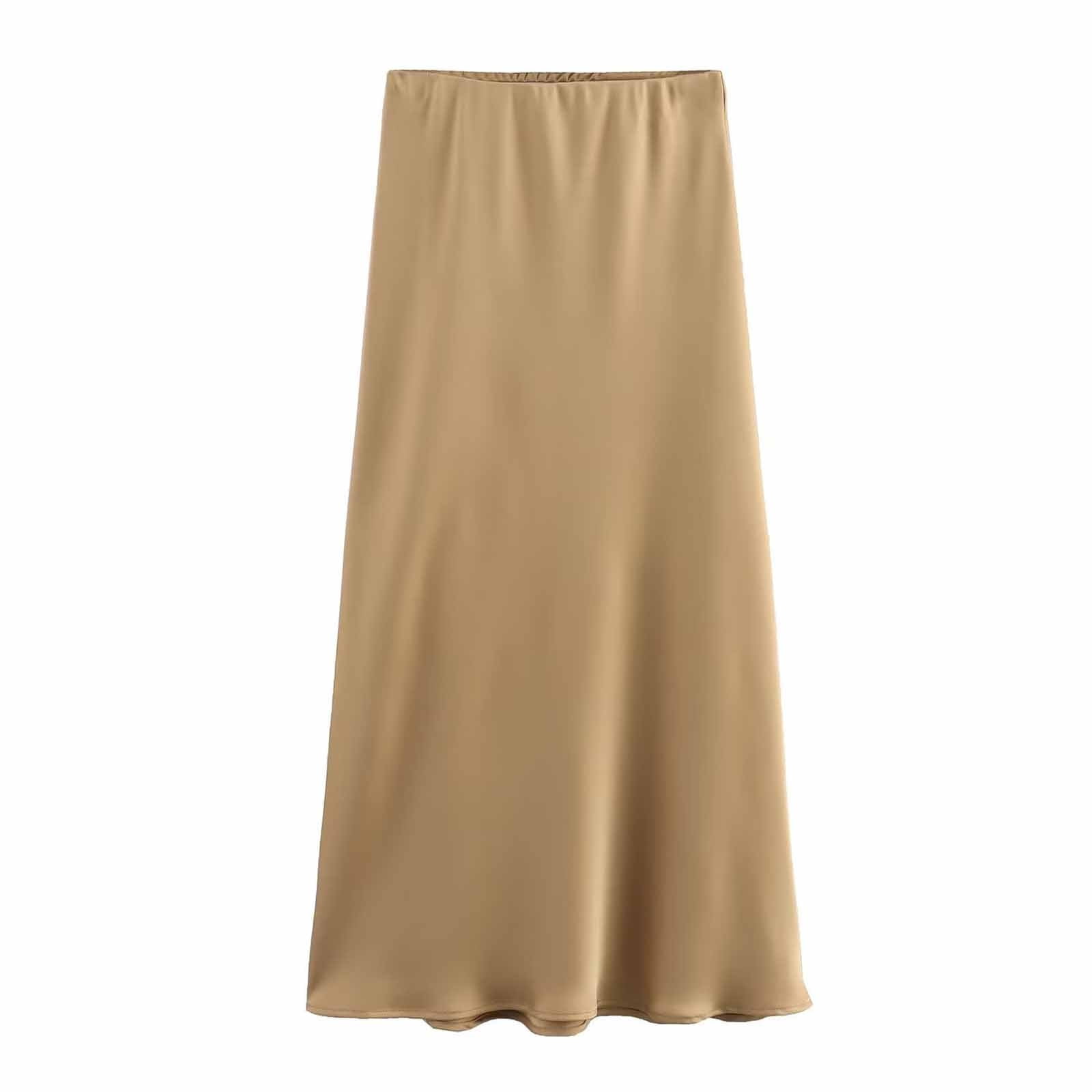 yillto Women Satin Silky Maxi Skirt High Waist Slim Split Causal ...