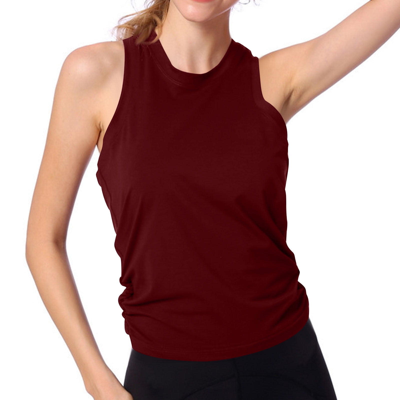 yillto Women's Athletic Tank Sleeveless Backless Ruched Loose Shirts ...