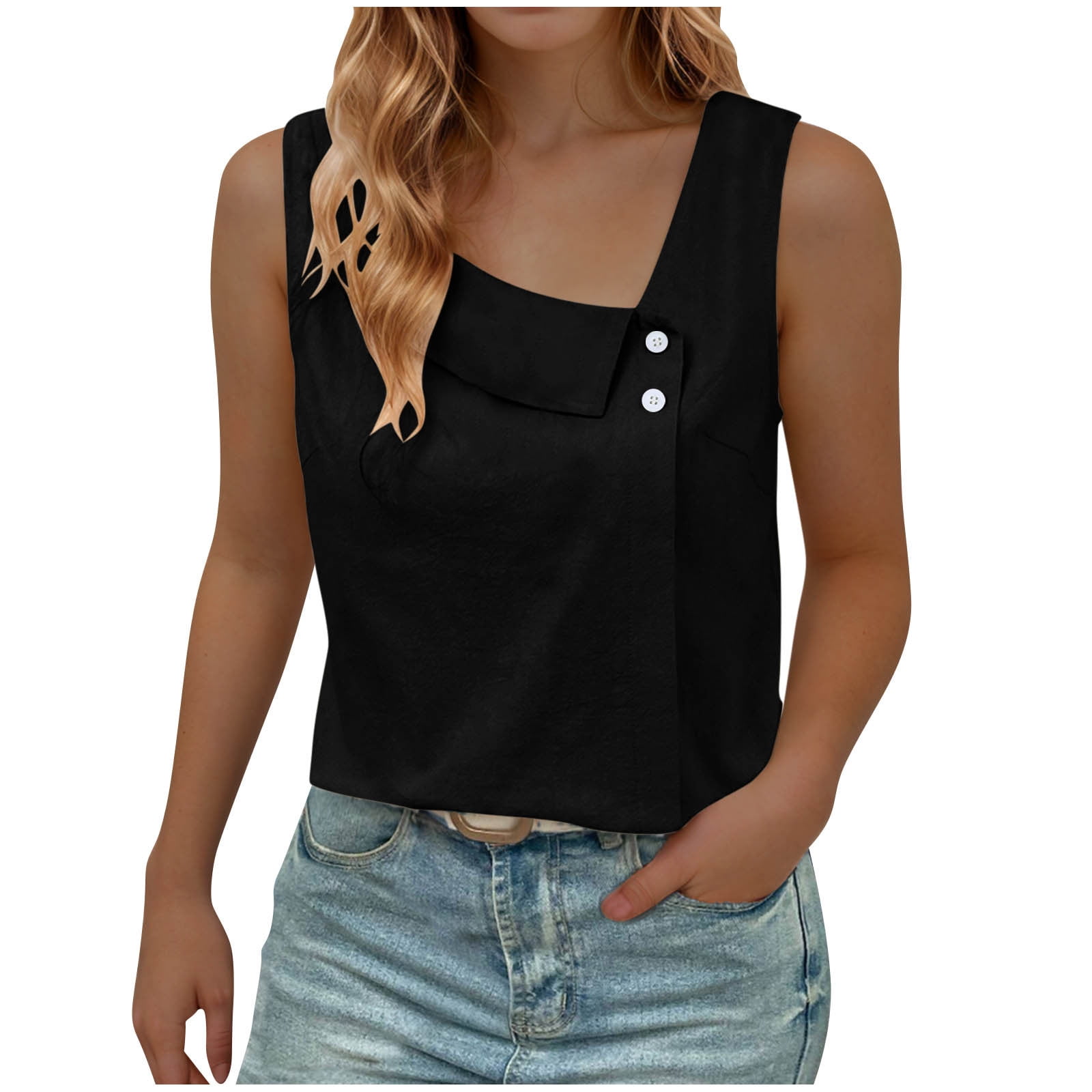yillto Women's Cute Tank Tops Casual Button Sleeveless Blouses 2024 ...