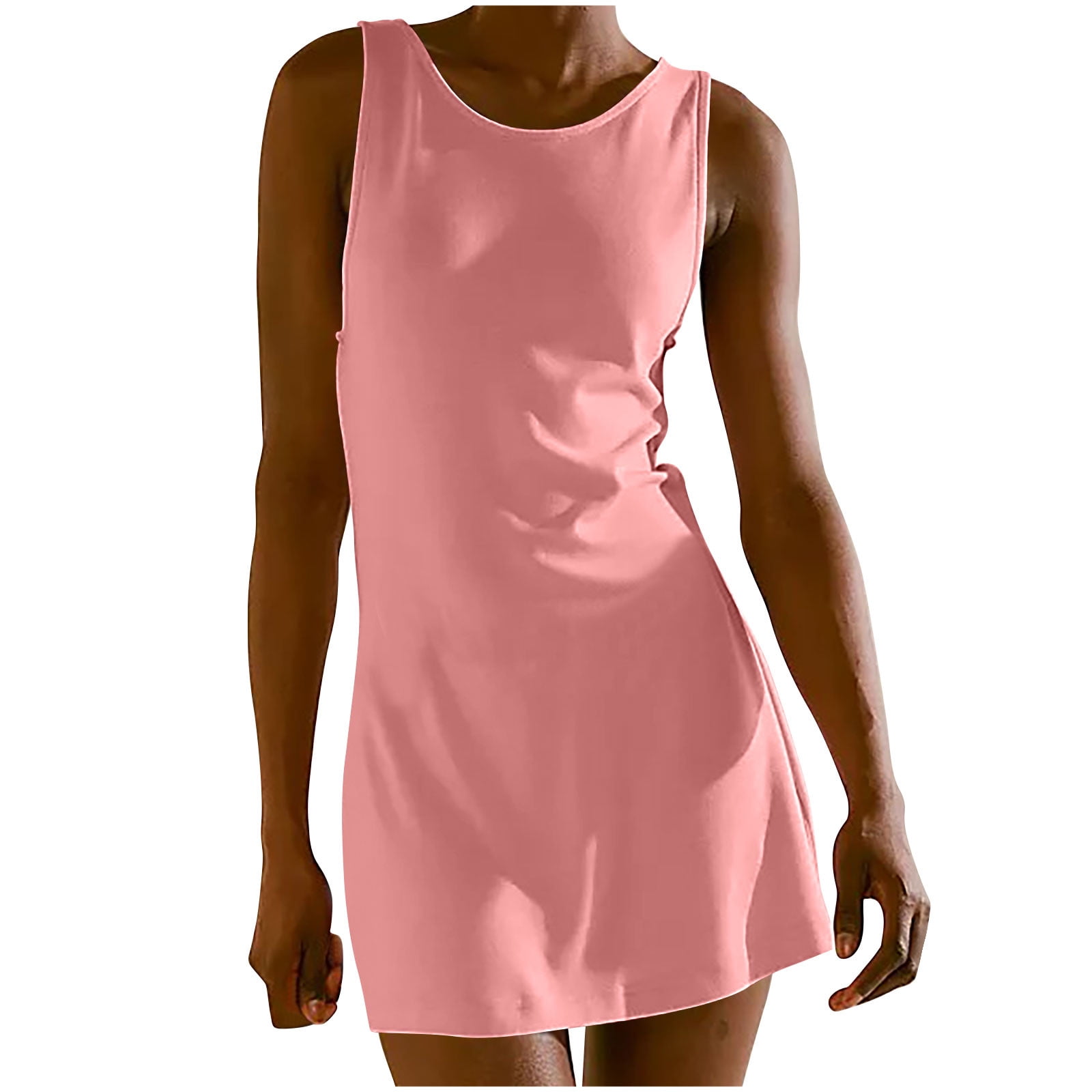 yillto Women's Tennis Dresses Summer Round Neck Exercise Dress Solid ...