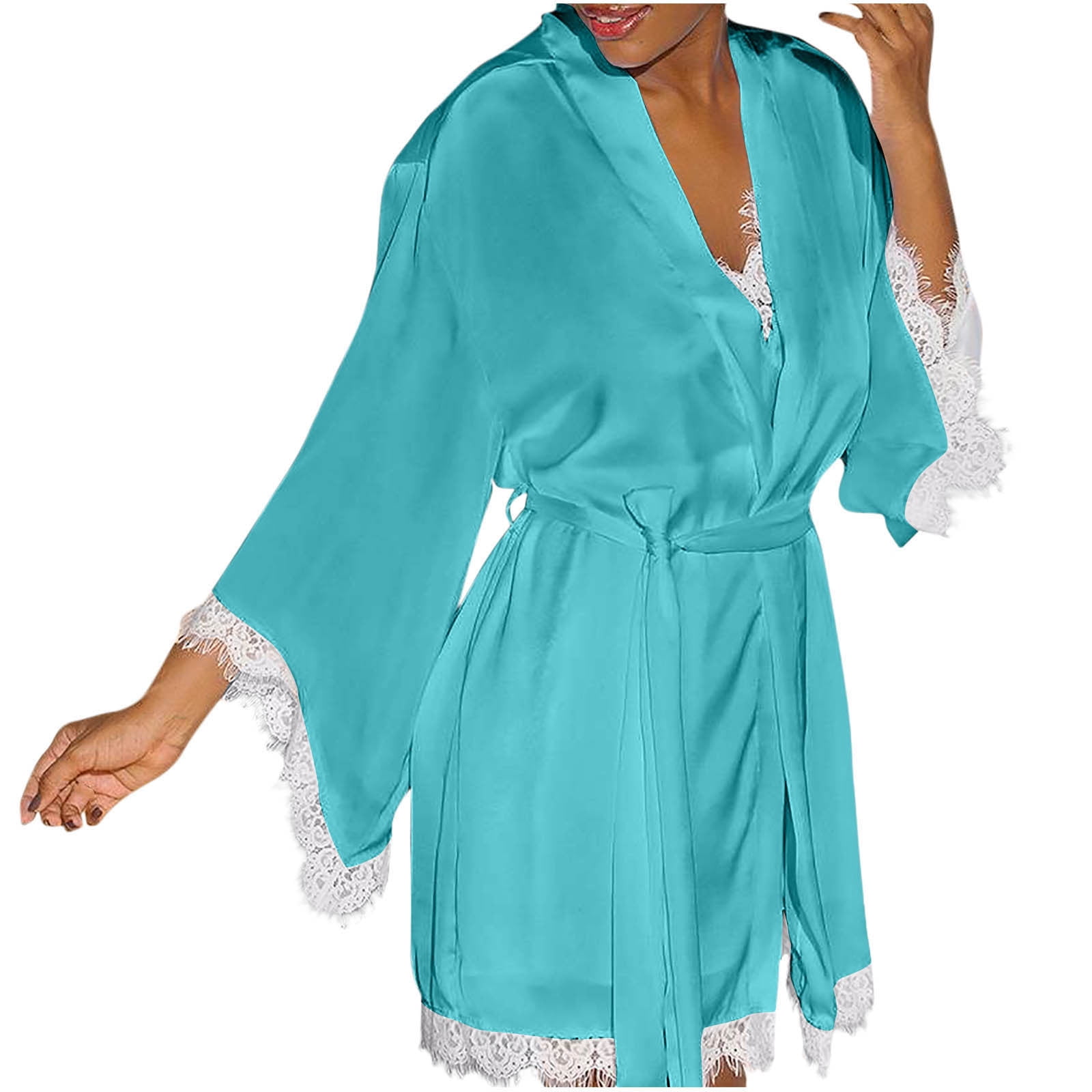 yillto Womens 2 Piece Nightgown and Robe Sleepwear Ladies Satin ...