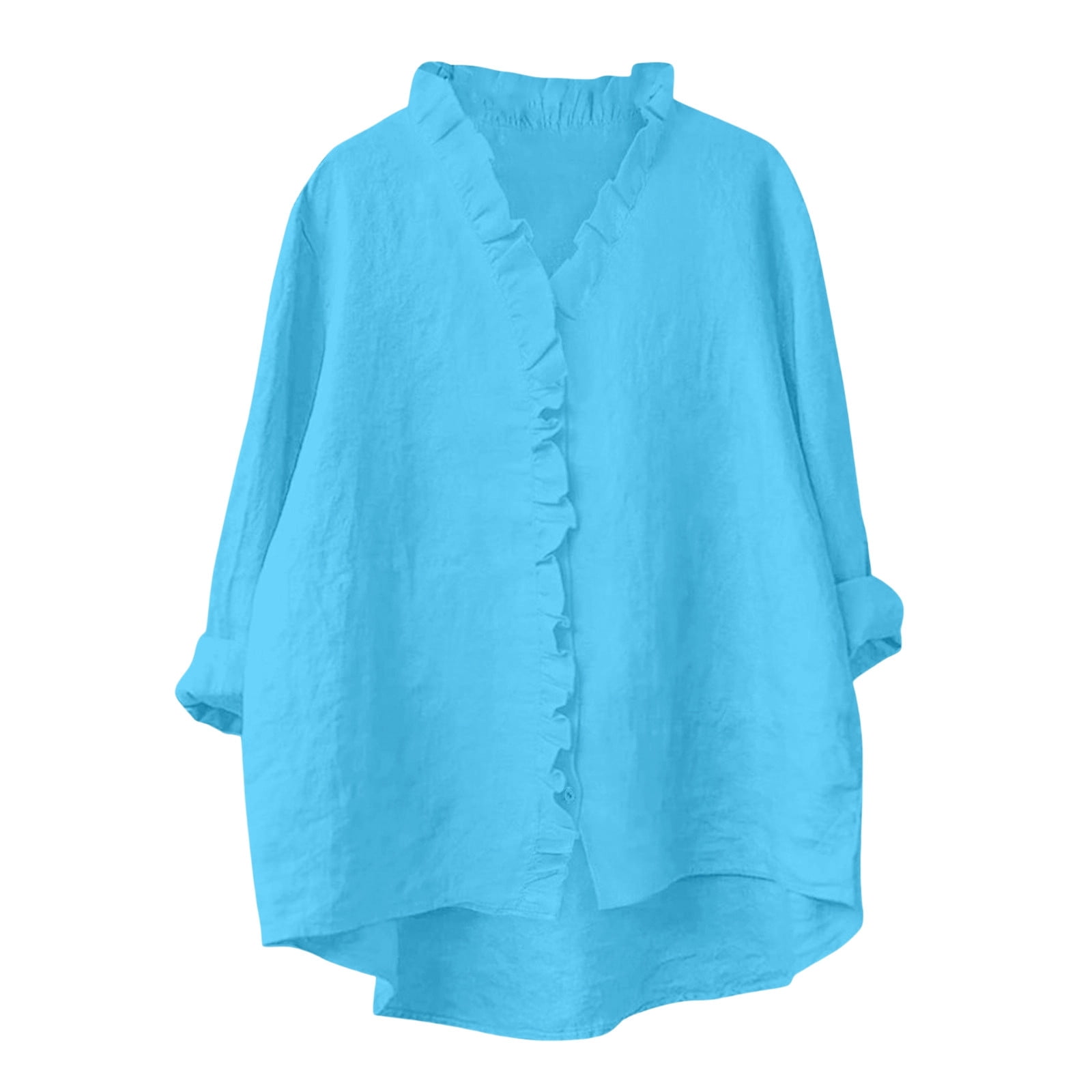 yillto Womens Button down Shirts Cotton Linen Long Sleeve Tops V Neck ...