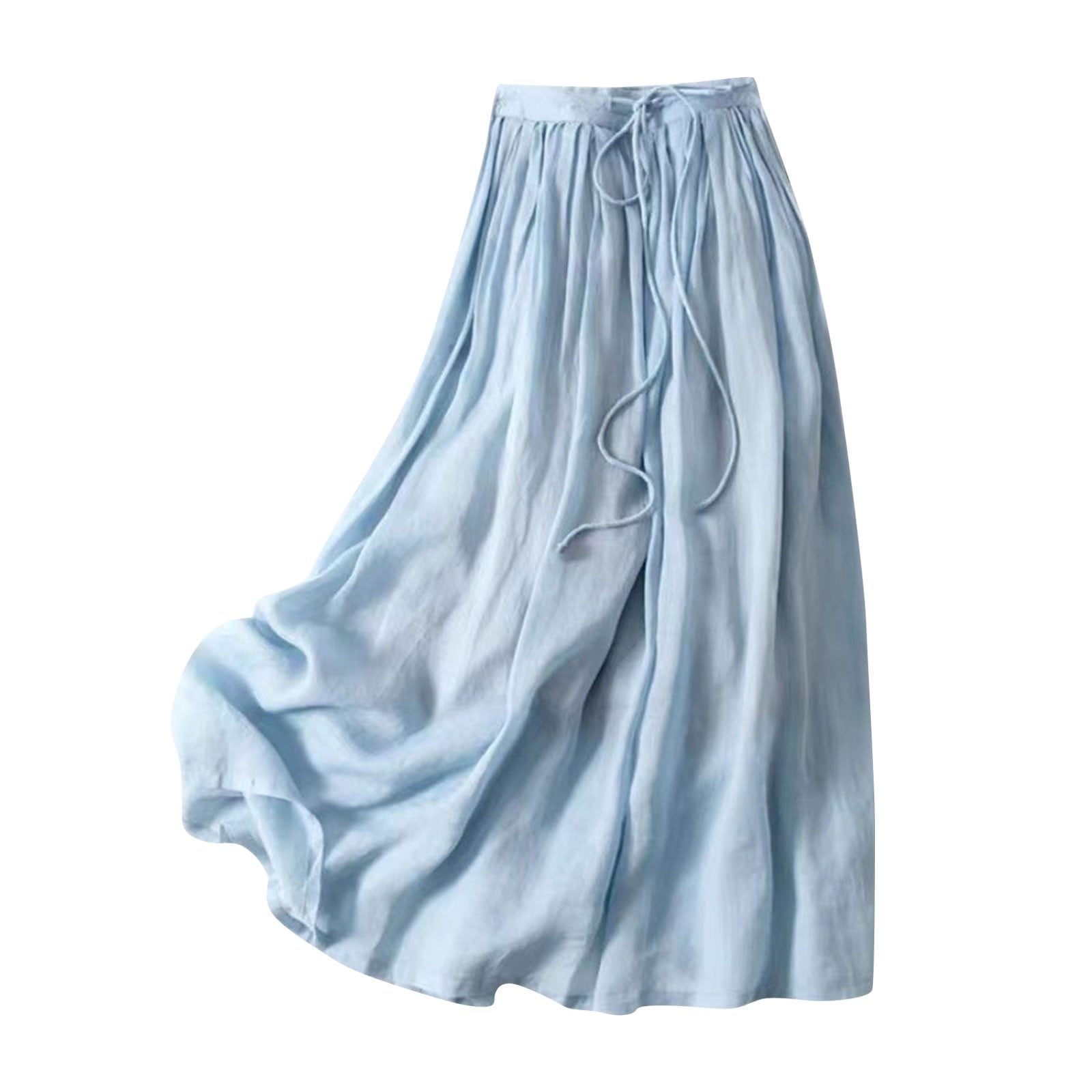 yillto Womens Cotton Linen Skirts Drawstring Waist A Line Summer ...