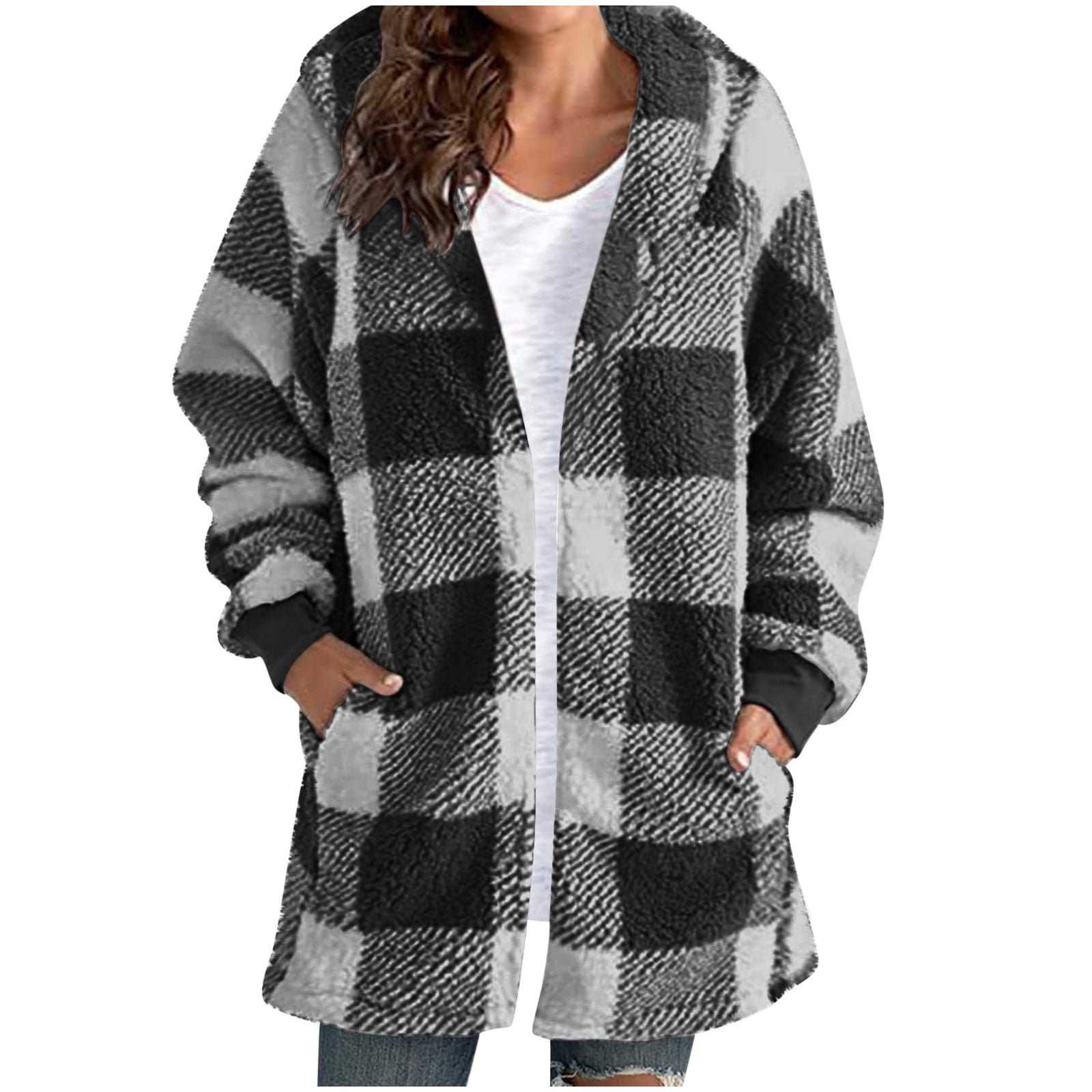 yillto Womens Plaid Shacket Jacket Fleece Long Sleeve Jackets Fall ...