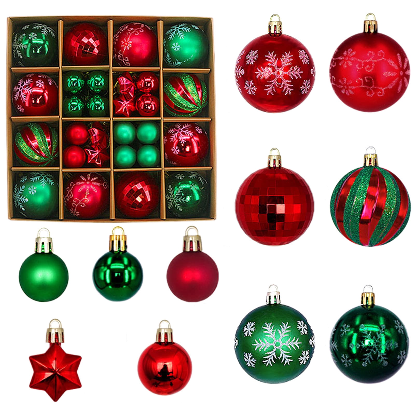 yilyih 44Pcs Christmas Balls Set Christmas Tree Decorations Painted ...