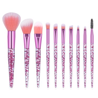 BSROLUNA 10Pcs Stylish Glitter Handle Makeup Brush Set Pink Make up ...