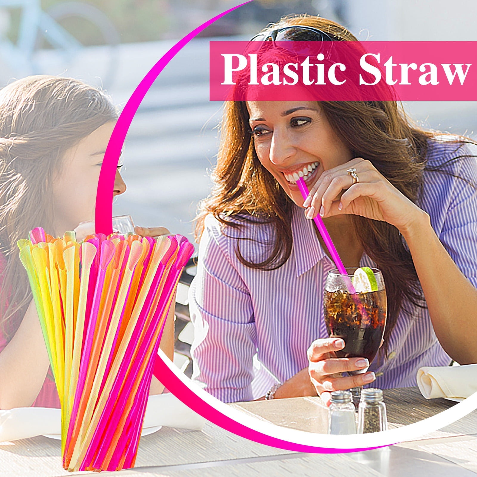 Vekome 100PC Disposable Straws with Spoon Colored Plastic Straws ...