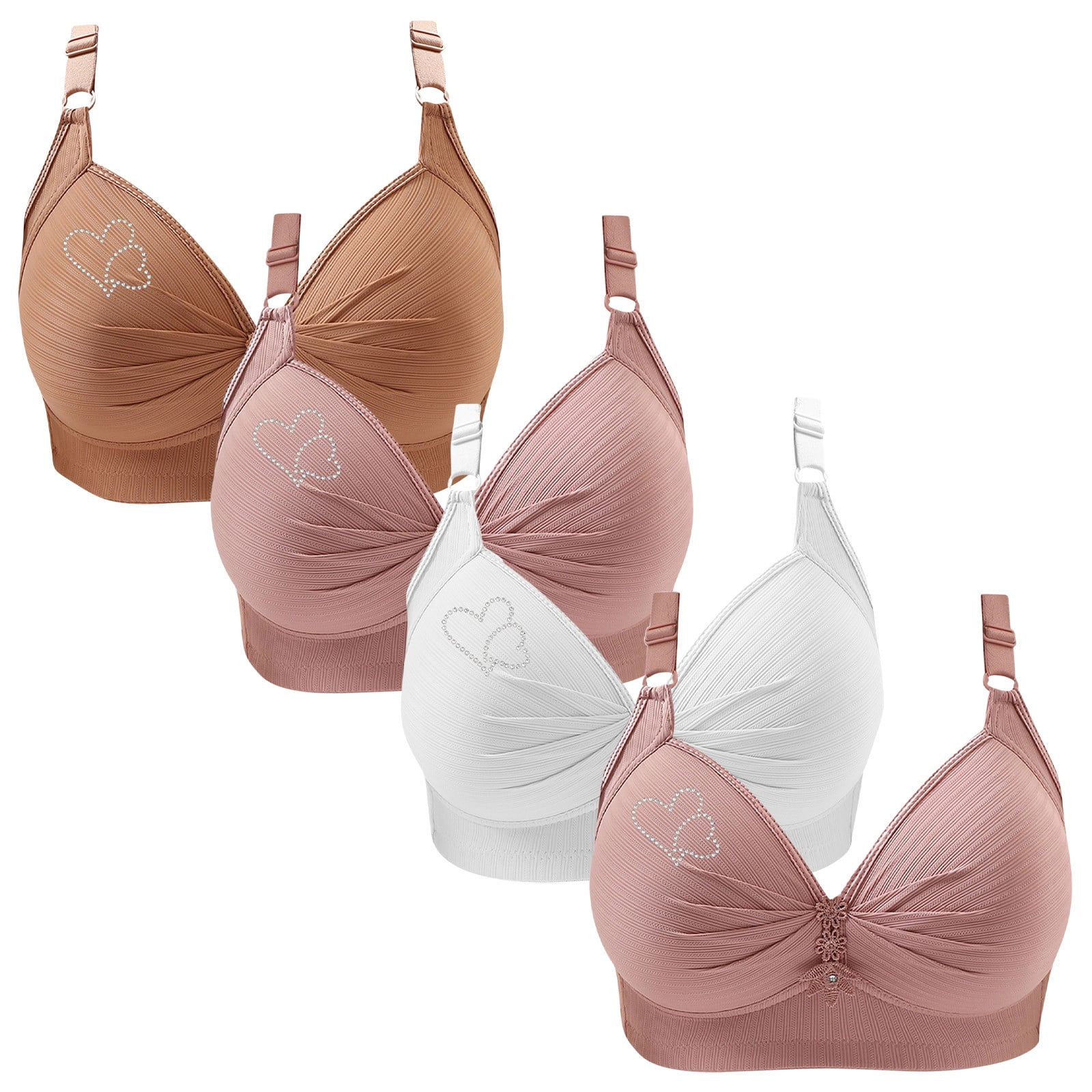 ylioge Plus Size Bras for Women XS-4XL 4 Pack Push Up Wireless ...