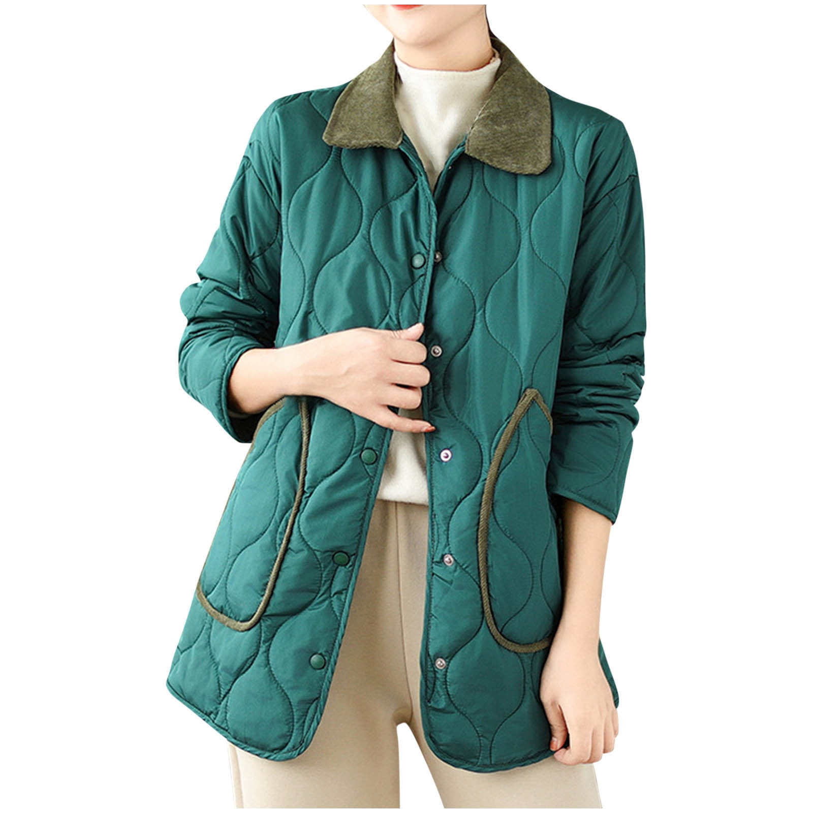 ylioge Quilted Jackets for Women, Women's Patchwork Button Pocket Solid ...