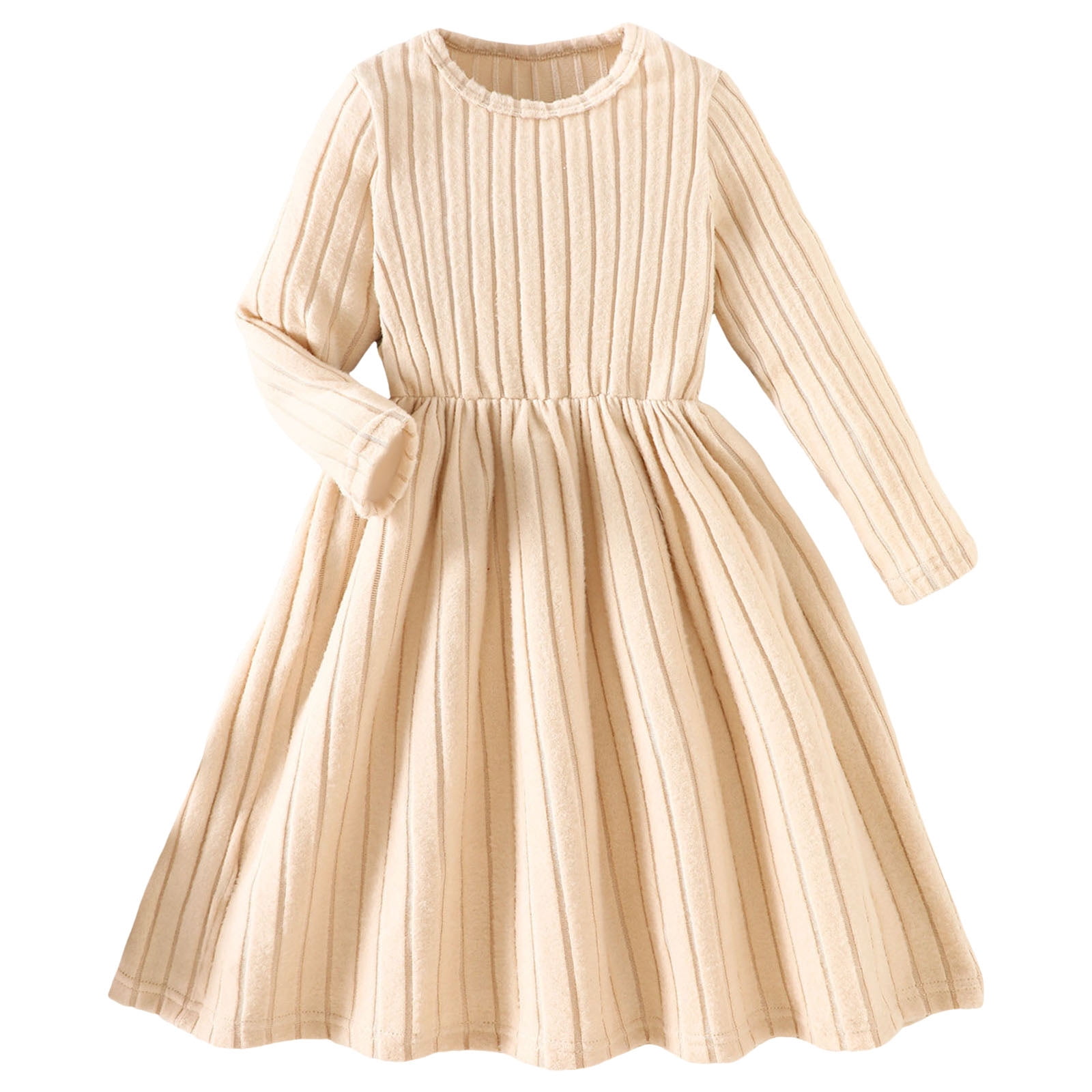 yocbz Girl Long Sleeve Dress Girl Dresses Long Sleeve Solid Ruffled ...