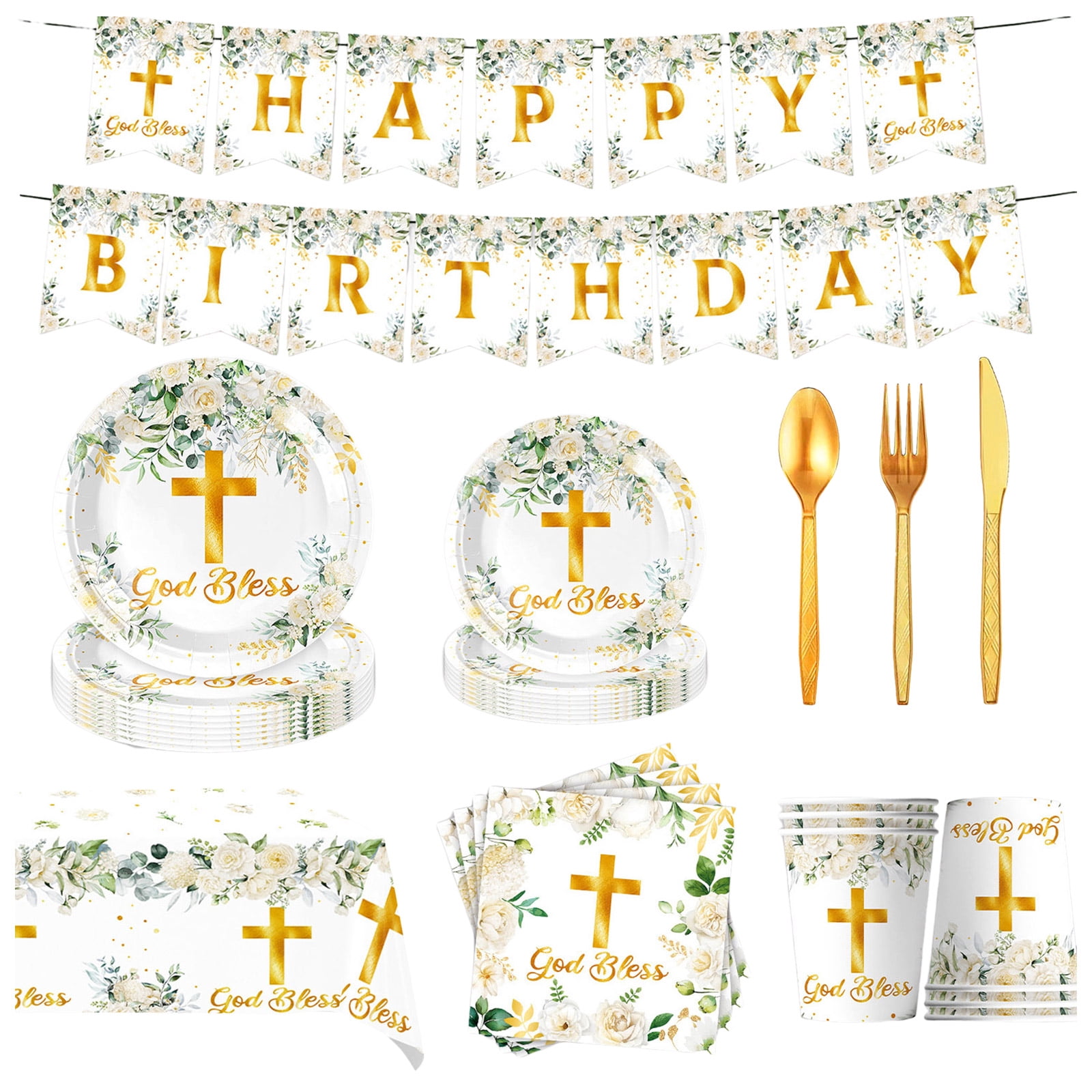 yocbz Religious Birthday Party Supplies Set, Baptism Decorations with ...