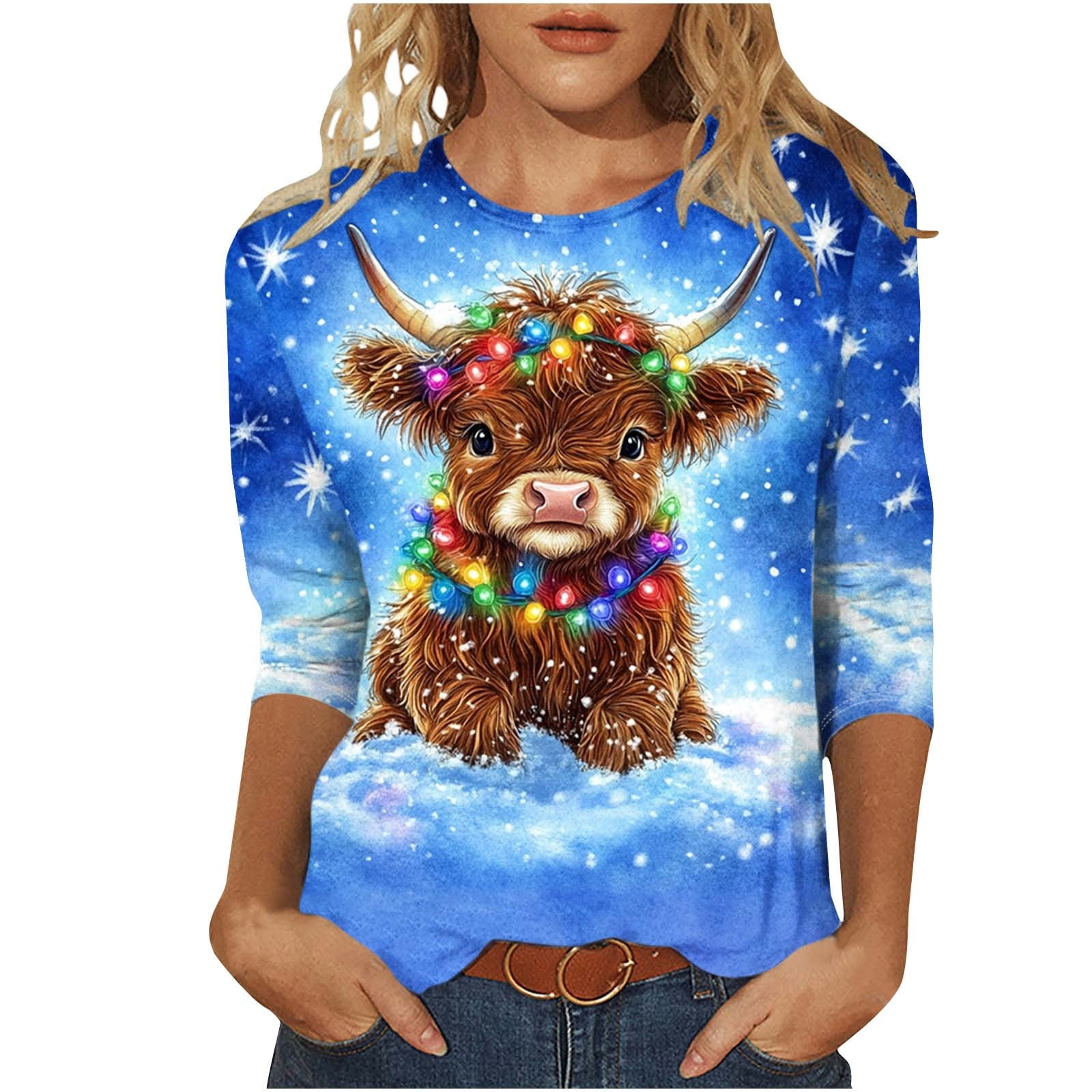 yoeyez Christmas 3/4 Sleeve Shirts for Women Christmas Snowman Print ...