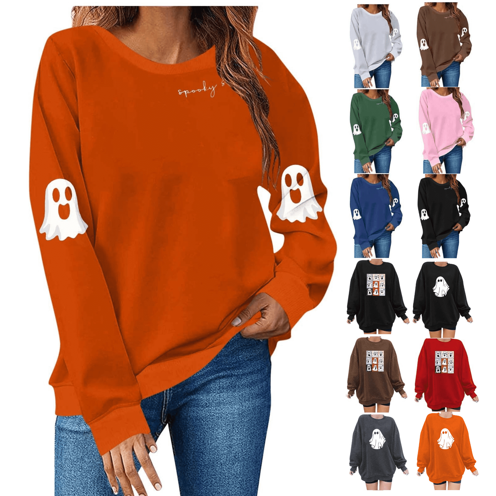 yoeyez Halloween Spooky Season Sweatshirt Women Cute Ghost Long Sleeve ...