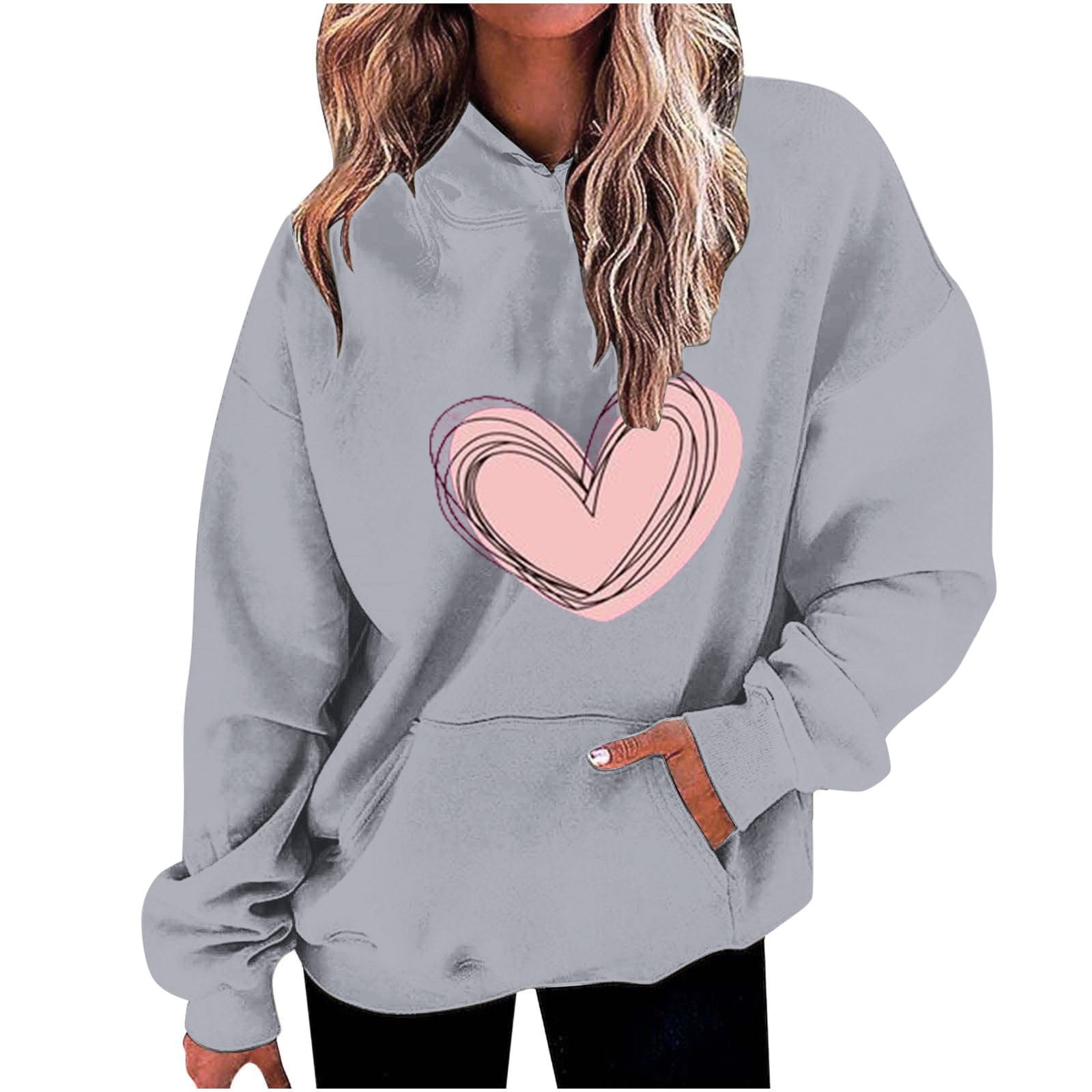 yoeyez Hoodie for Girl Heart Print Long Sleeve Sweatshirts Hooded Cute ...