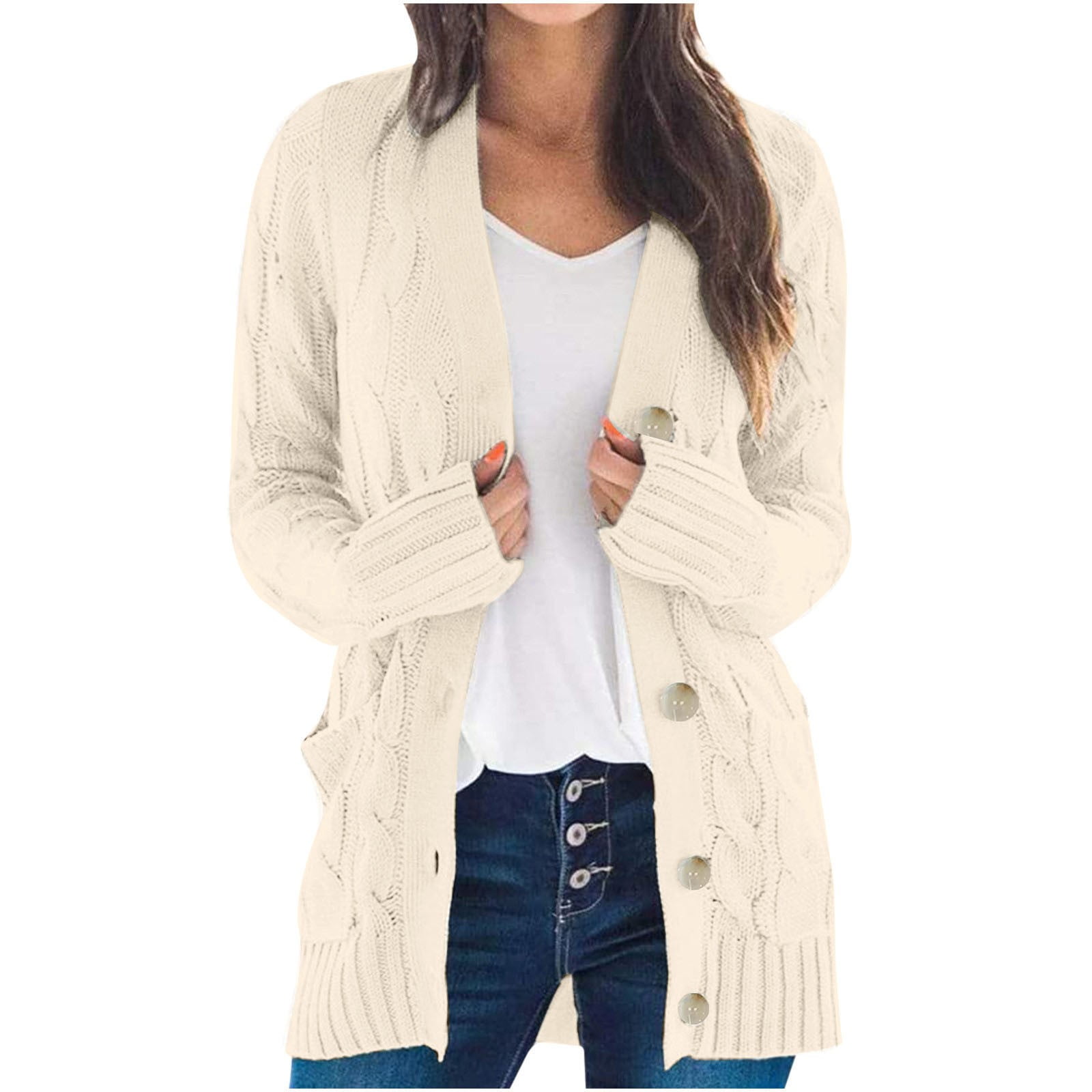 yoeyez Long Sleeve Cable Knit Long Cardigan for Women 2024 Fall Winter ...