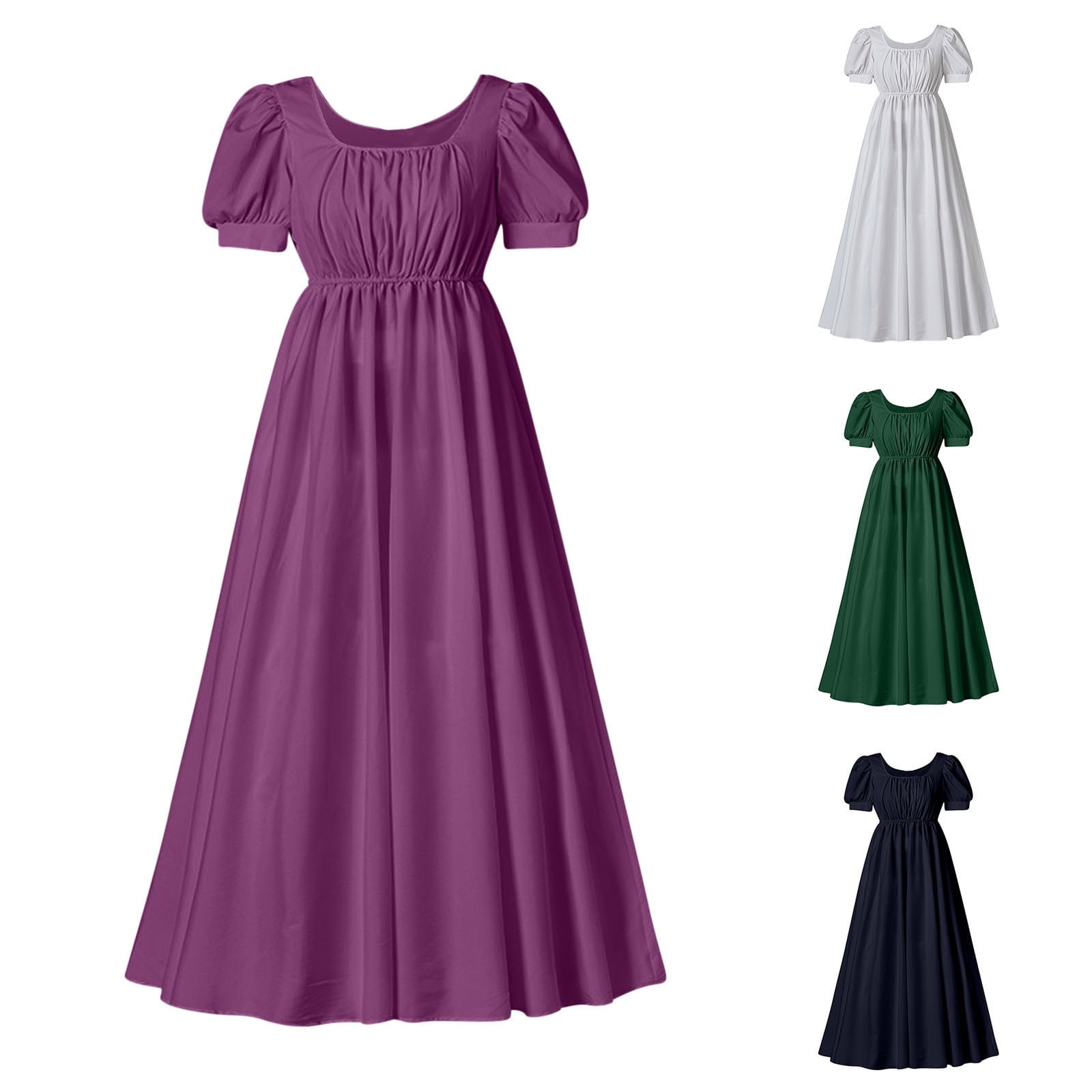 yoeyez Medieval Regency Dresses with Satin Women Puff Sleeve Square ...