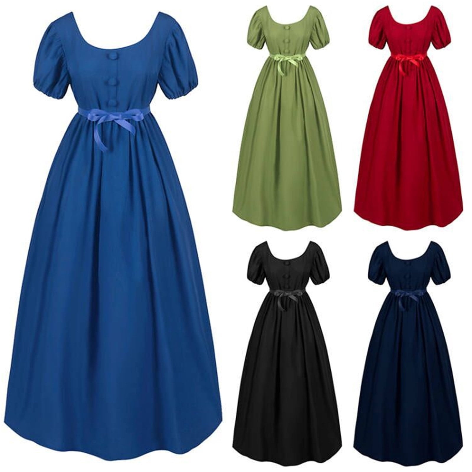 yoeyez Medieval Regency Dresses with Satin Women Puff Sleeve Square ...