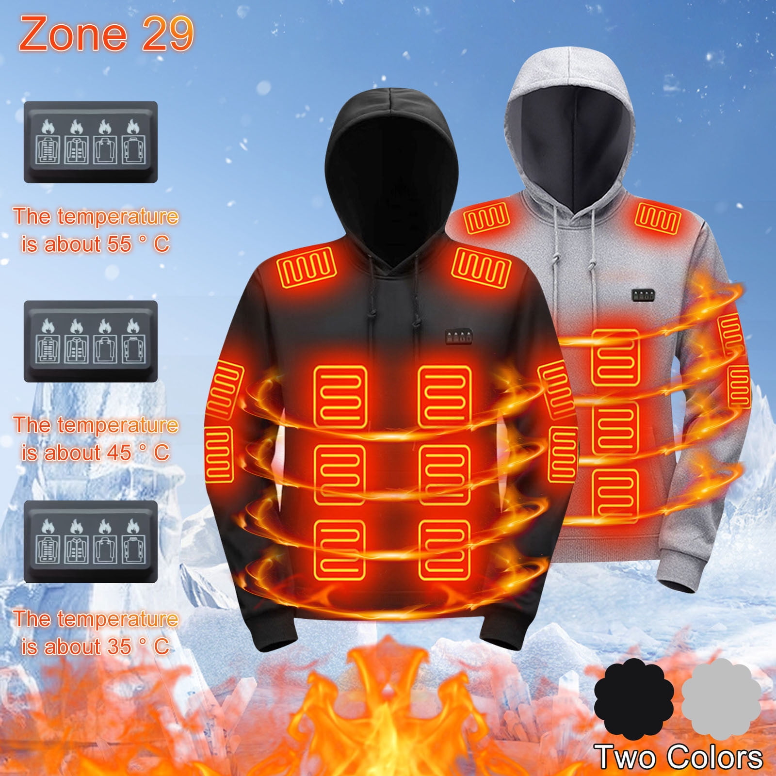 yoeyez Mens Heated Hoodie Winter Warm 29 Heating Zone Hooded Pullover ...