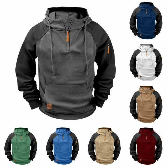 yoeyez Quarter Zip Up Hoodies for Mens Contrast Raglan Sleeve Fleece ...