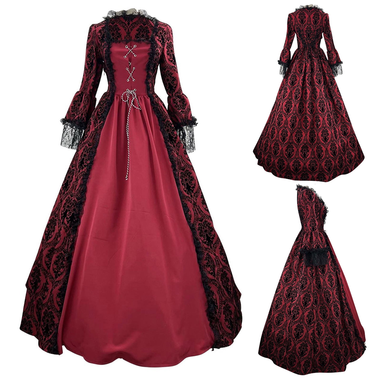 yoeyez Retro Victorian Dress Women Medieval Court Dresses 1800s Rococo ...