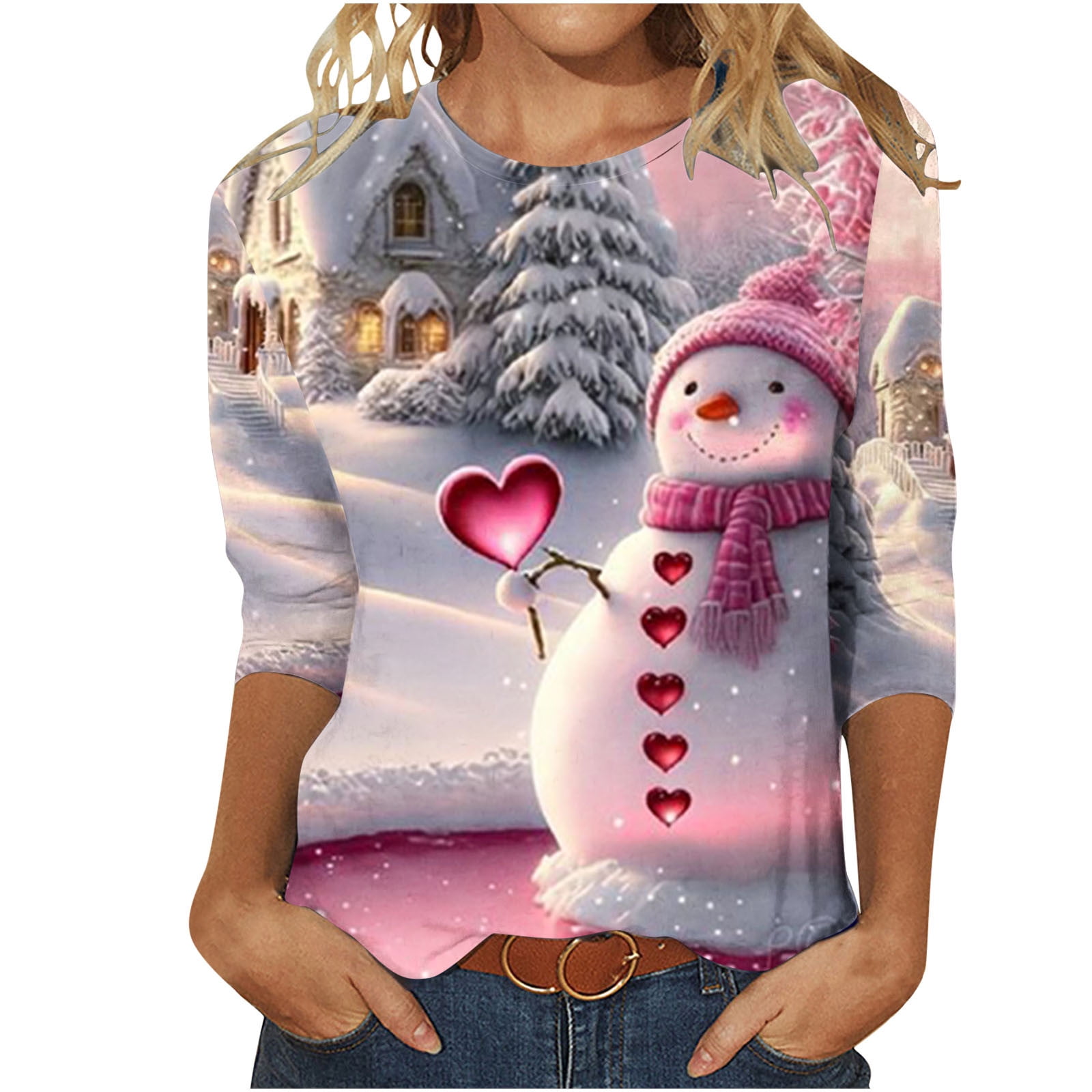 yoeyez Ugly Christmas Shirts for Women 3/4 Sleeve Cute Christmas Tops ...